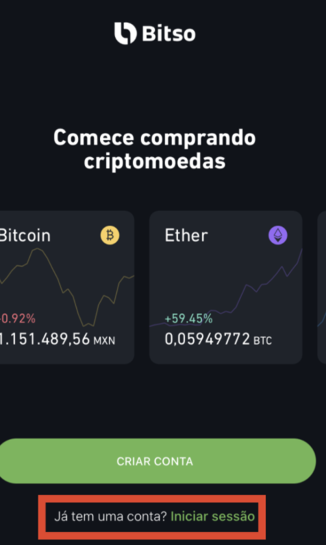 Entrar na sua conta usando o aplicativo da Bitso – Central de Ajuda